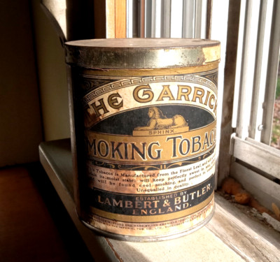 THE GARRICK SPHINX SMOKING TOBACCO EARLY 1900 LABELED CAN WITH ORIGINAL ...