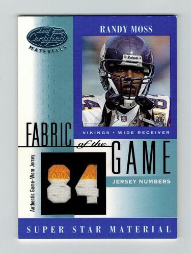 RANDY MOSS 2001 LEAF CERTIFIED MATERIALS PLATINUM BLUE FABRIC OF THE ...