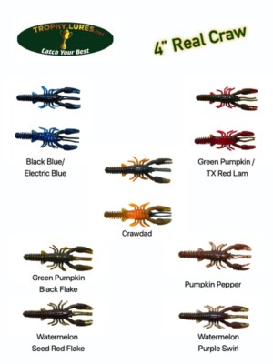 Trophy Lures 4" Real Craw Scented Crawdad / Crayfish Plastic Baits ...