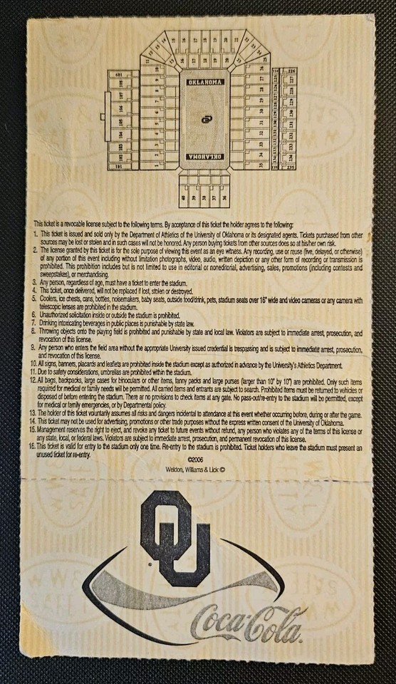 Oklahoma Sooners Iowa State Football Ticket 10/14 2006 Adrian Peterson ...