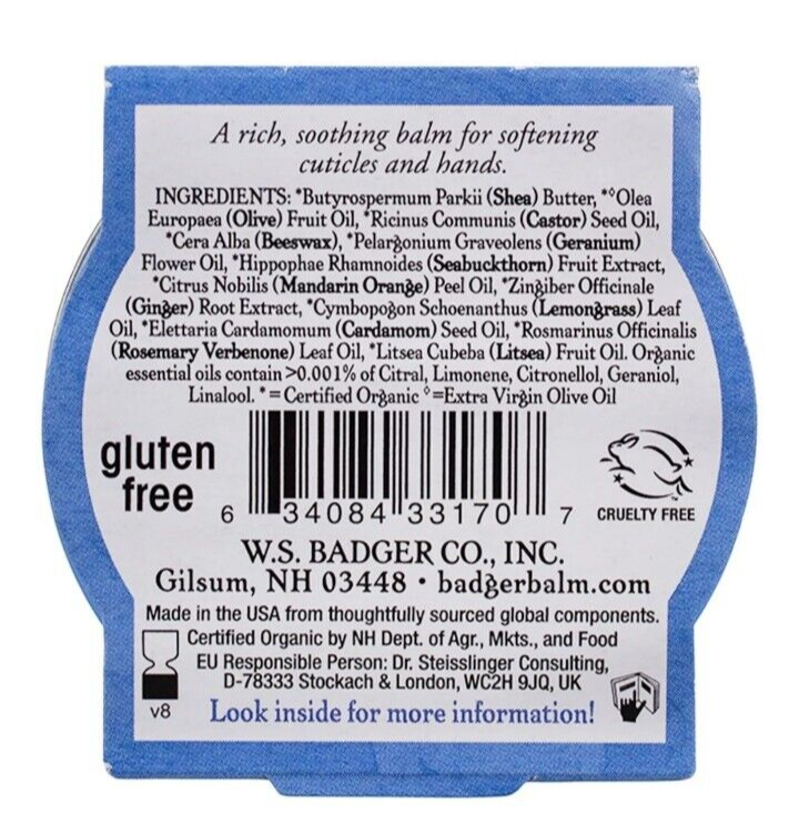 Badger Cuticle Care Balm Natural Nail Cream w Shea Butter 0.75oz Purse ...