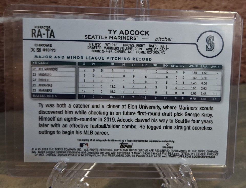 2024 Topps Chrome Ty Adcock #RA-TA On-Card Refractor Autograph /499 ...