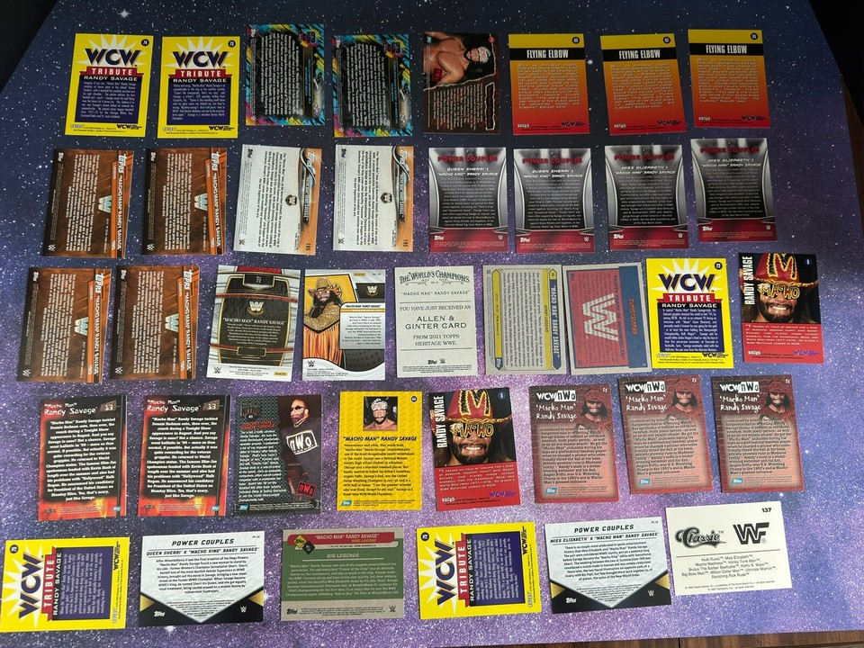 MACHO MAN RANDY SAVAGE WWE Topps trading card Lot of 39 cards WWF WCW ...