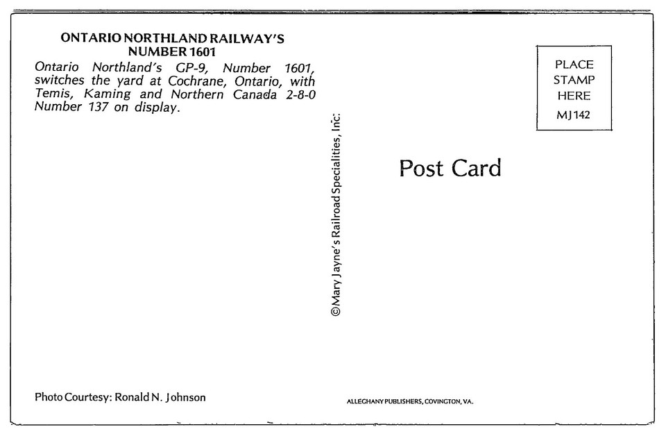Ontario Northland Railway's GP-9 Number 1601 VTG Postcard c1970 E7 | eBay