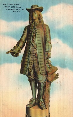 Postcard PA Philadelphia William Penn Statue Top of City Hall Vintage ...