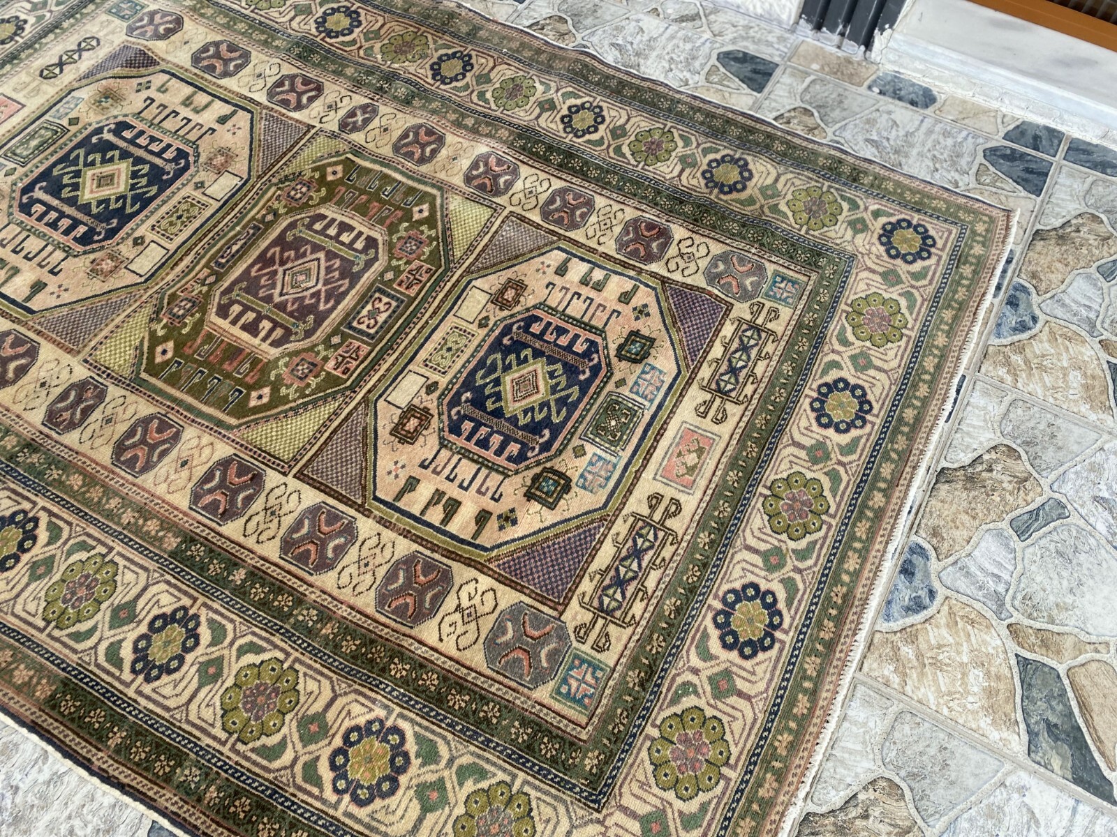 Turkish Vintage Rug, Handmade Wool Anatolian Geometric Kazakh Motif Rug ...