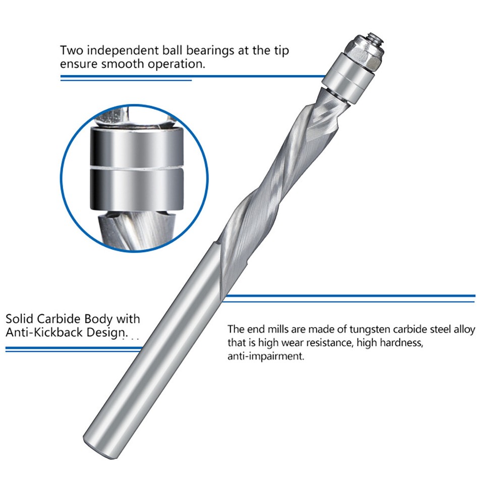 Spiral Flush Trim Router Bit Solid Carbide UP & Down Compression Router ...