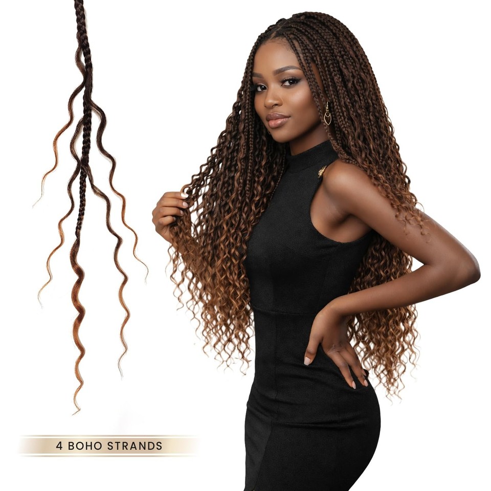 3PK 22" Boho Braid Bundle Pre-Braided Human Hair Synthetic Blend ...