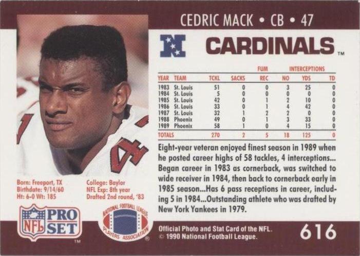 1990 Pro Set Cedric Mack #616 for sale | eBay