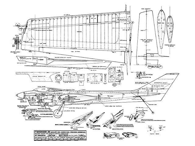 Avenger 35 C/L Stunter 59" Wingspan RC Model Airplane Printed Plans ...