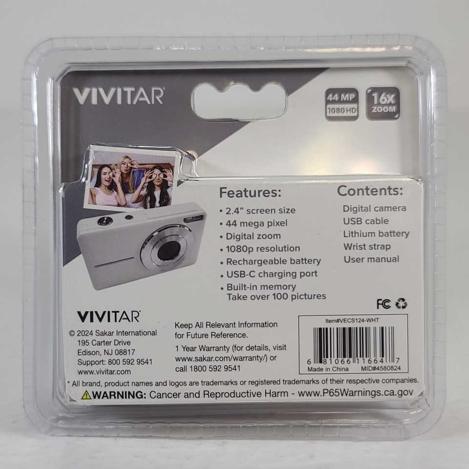 Vivitar PopSnap 2.4" Screen Digital Camera Rechargeable 44MP 1080 HD ...