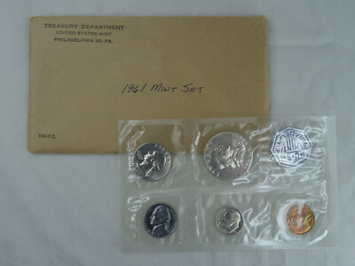 1961 US Mint Proof Set 5 Coins 90% Silver Original Envelope & Cello ...
