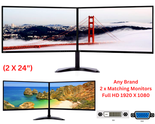 Dual Monitor Screen Setup 2 X 24" Full HD Monitors 1920x1080p Home ...