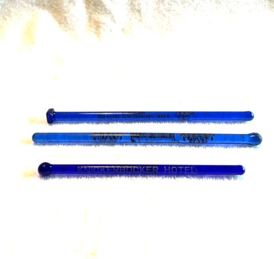 VINTAGE COBALT BLUE GLASS HOTEL SWIZZLE STICKS GRAND CENTRAL STATION NY ...