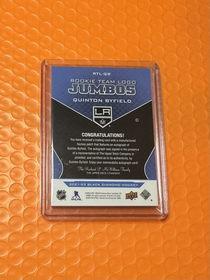 2021-22 UD Black Diamond Rookie Team Logo Jumbos Auto Quinton Byfield ...