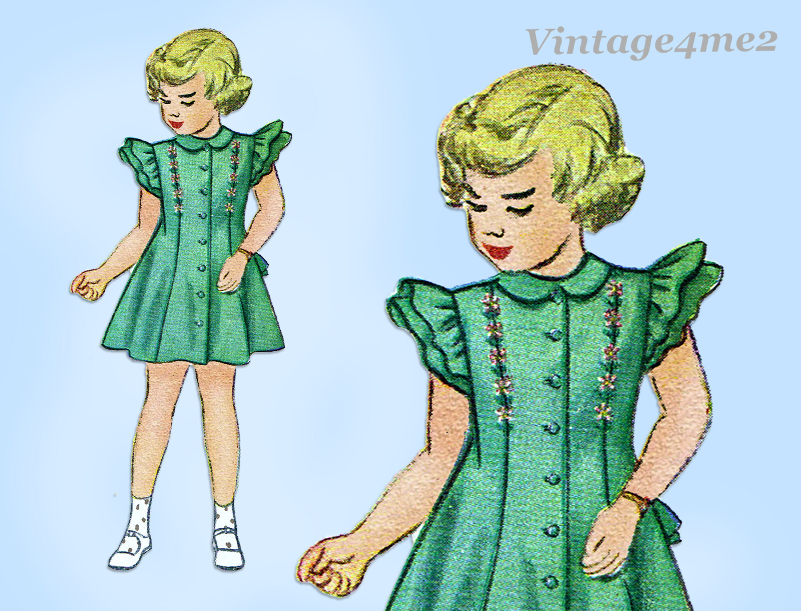 Simplicity 1787: 1940s Toddler Girls Princess Dress Sz 6 Vintage Sewing ...