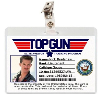 Goose Nick Bradshaw Top Gun ID Badge Card Cosplay Laminate Prop Costume ...