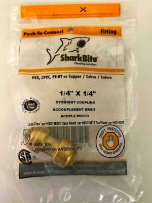 SharkBite U004LFA 1/4" X 1/4" Straight Coupling Push-To-Connect Brass Fitting | eBay