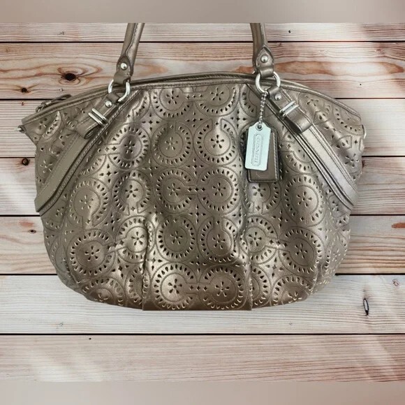 Large RARE Bronze Laser Cut COACH Madison Sophia Hobo… - Gem