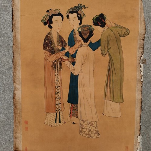 Old Chinese Calligraphy Scroll Painting Hand Painted“Tang Yin Four ...