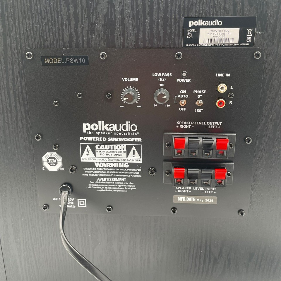 Polk Audio PSW10 10' Powered Subwoofer, 100W Bass, Compact Home Theater ...