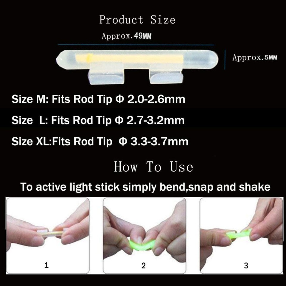 100Pc Multi-Size Fishing Rod Tip Glow Sticks for Bright Night Floats ...
