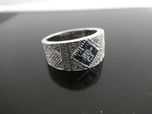 Affinity Blue & Colorless Diamond Art Deco Style Sterling Silver 925 ...