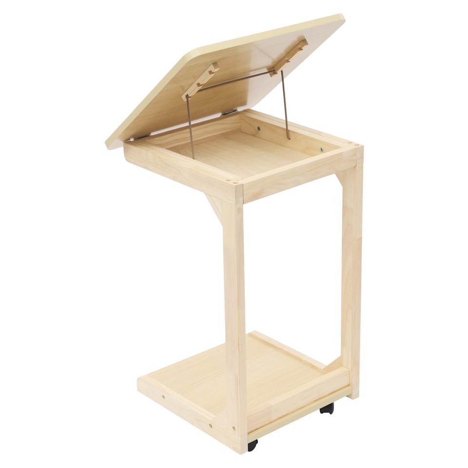 40cm Wood Color C-Shaped End Table C Table With Wheels Modern Couch ...