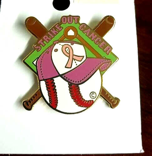 Strike Out Cancer Pink Ribbon Baseball Diamond Bats Lapel Pin Gold ...