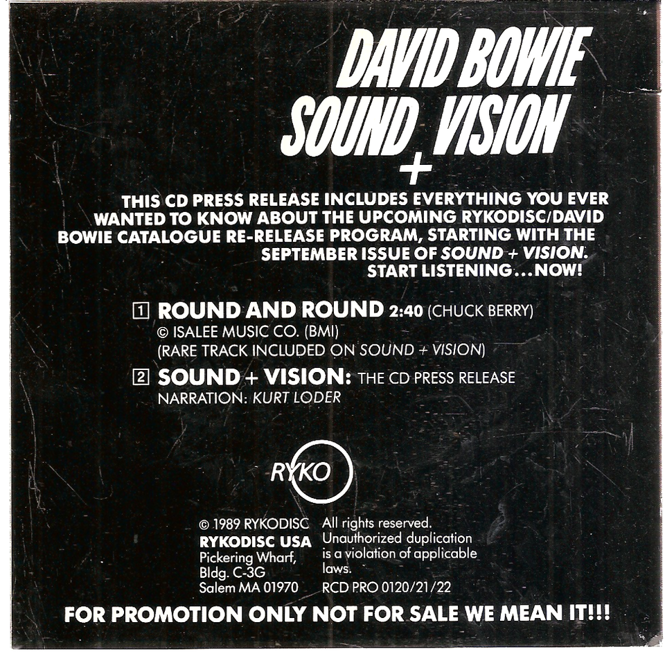DAVID BOWIE Sound + Vision: Press Release - Promo (CD, 1989, Rykodisc ...