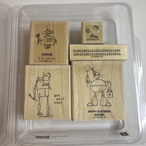 Stampin Up LOTS OF BOTS Wood Stamp Set of 5 Robots Happy Birthday Get ...