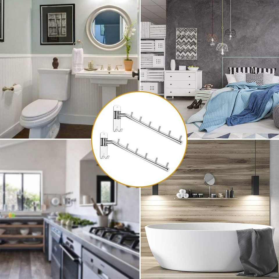 Bosszi 2-Pack Wall Mounted Folding Clothes Hanger Rack, 2-Pack, Silver ...