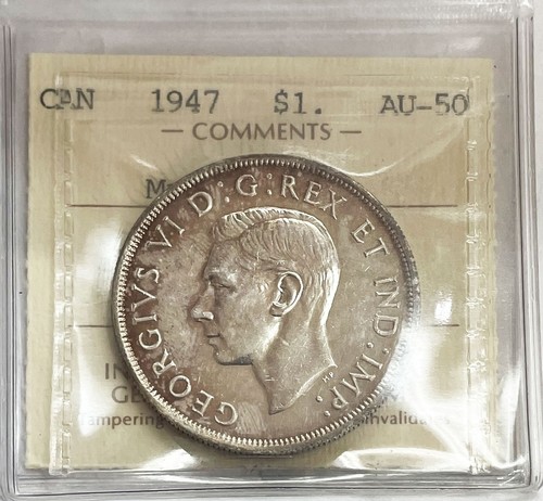 1947 SILVER CANADA $1 DOLLAR GEORGE VI COIN ICCS ABOUT UNC 50 | eBay