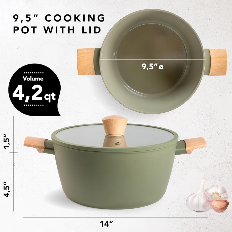 5.3 Quarts & 9.5" Ceramic Nonstick Cooking Pots with Lids – Durable ...
