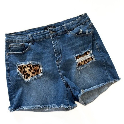 Judy Blue Womens Plus Sz 3XL Leopard Print Denim Stretch Shorts | eBay