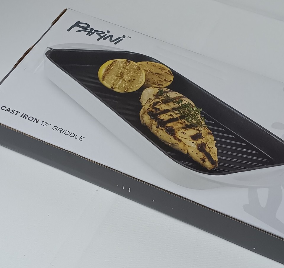 Parini Cast Iron 13" New Griddle White Fish Cooker Steak Grill+Gift ...