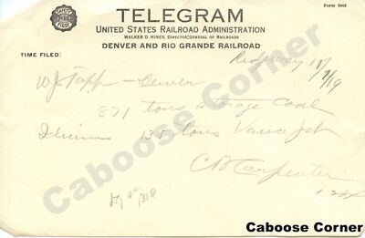 RGS Rio Grande Southern Telegram Ridgway Nov 1, 1919 | eBay