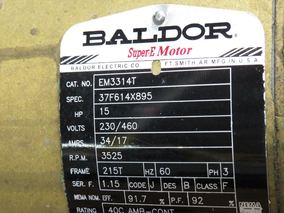 BALDOR EM3314T 37F614X895 SUPER-E MOTOR ELECTRIC MOTOR 15 HP T171373 | eBay