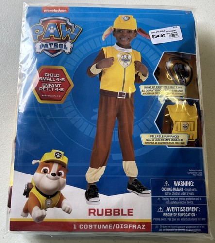 Nickelodeon Paw Patrol Rubble Toddler 4-6Fillable Pup Pack Halloween ...