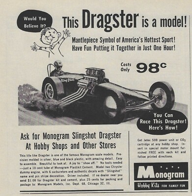 1959 Monogram Scale Model Kit Ad Slingshot Dragster Magazine ...