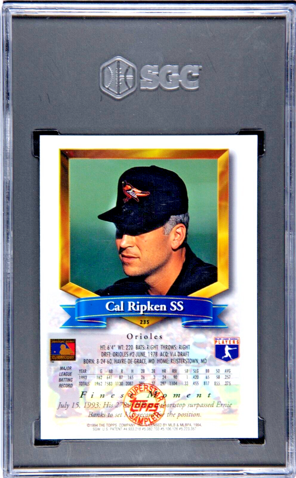 1994 Topps Finest Superstar Sampler #235 Cal Ripken Jr. SGC 8 Mint ...