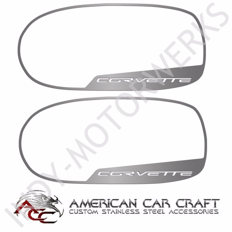 C6 CORVETTE SIDE VIEW MIRROR TRIM WITH SCRIPT BRUSHED STAINLESS STEEL ...