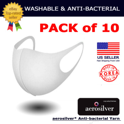 10 Pack/ PCs Aerosilver Reusable Washable Fashion 3D Face Mask White | eBay