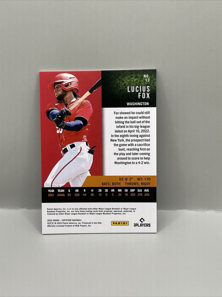 2022 Capstone Baseball Base #12 Lucius Fox - Washington Nationals ...