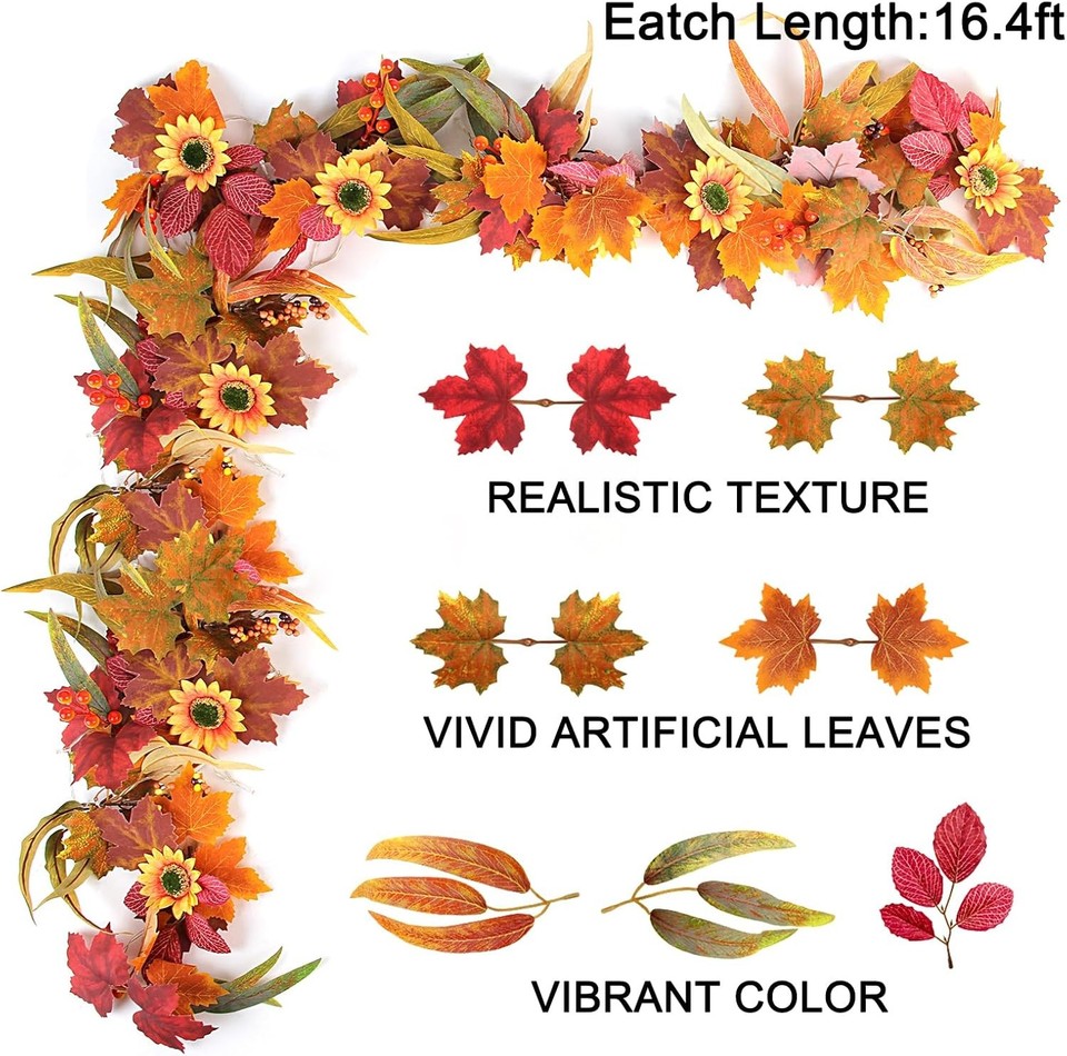 Fall Garland with Lights - 16.4 Ft/50 LED Lighted Sunflower Autumn Autum Leaf | eBay