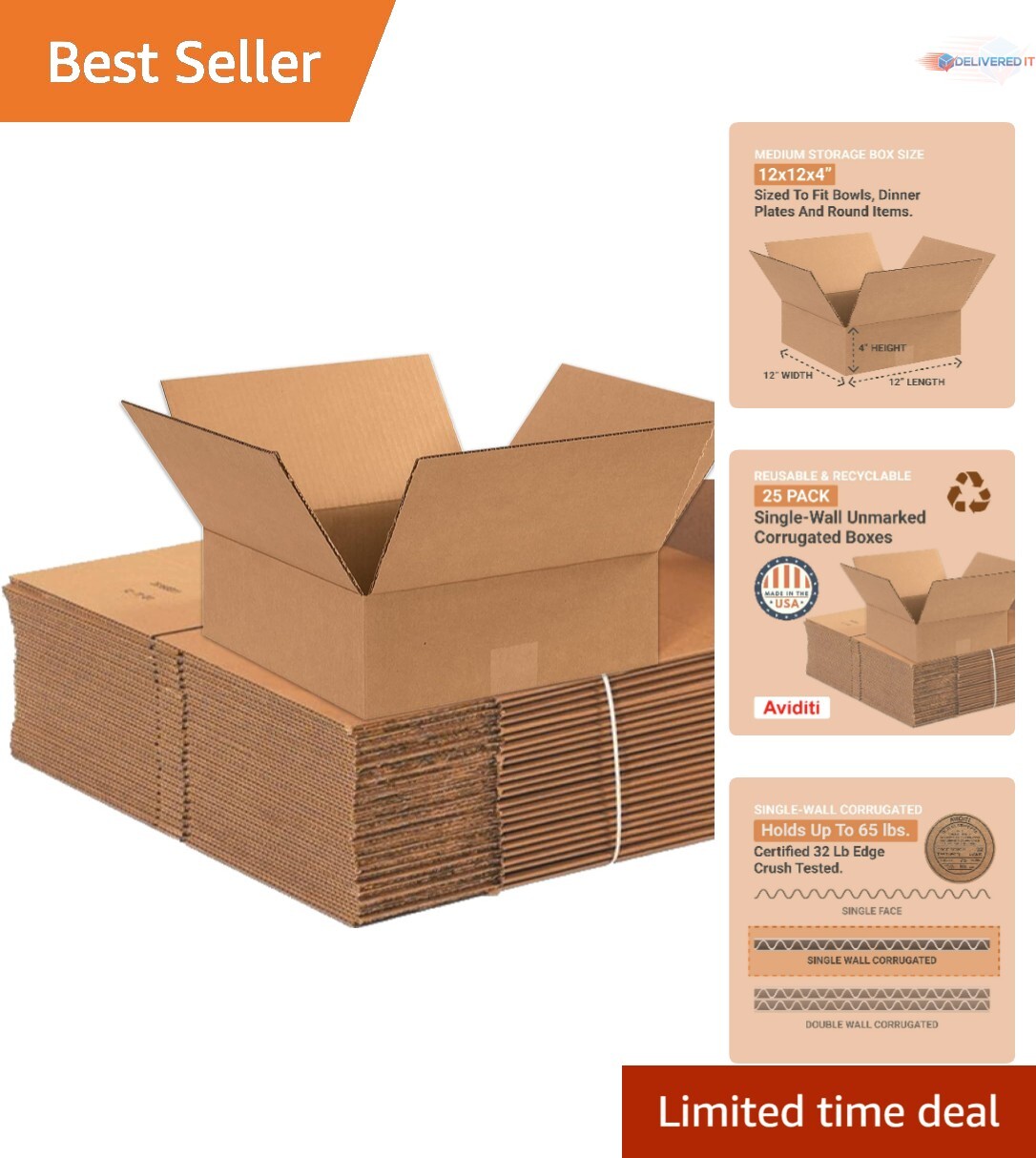 Heavy-Duty Multi-Purpose Corrugated Cardboard Boxes - 12x12x4 - Pack of ...