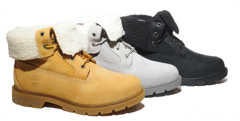Timberland Womens Linden Woods Waterproof Fold-Down Teddy Fleece Gray ...