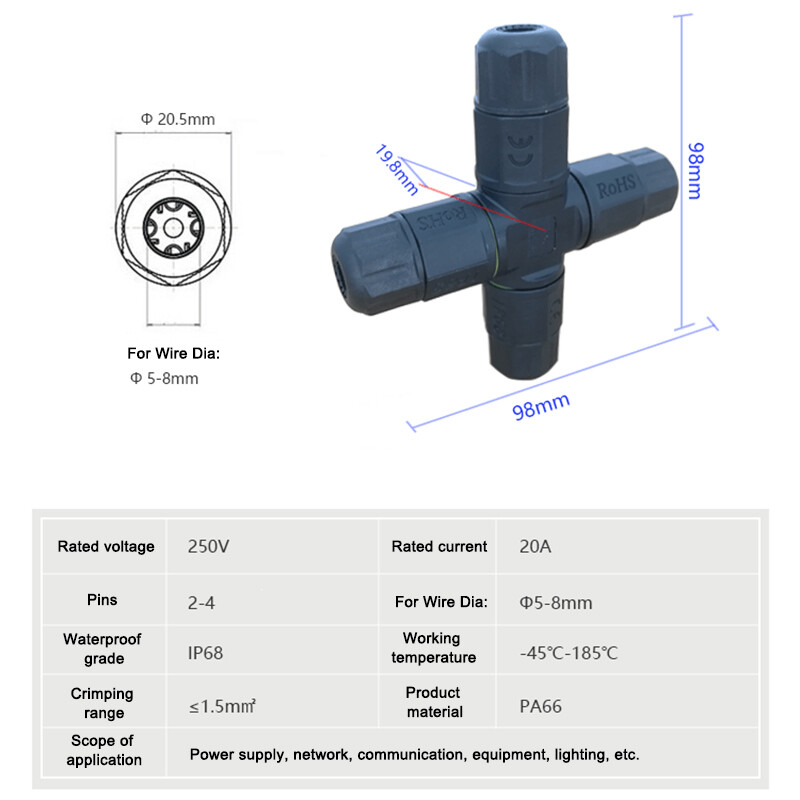 4 Way IP68 Waterproof Electrical Wire Cable Connector Junction Outdoor ...