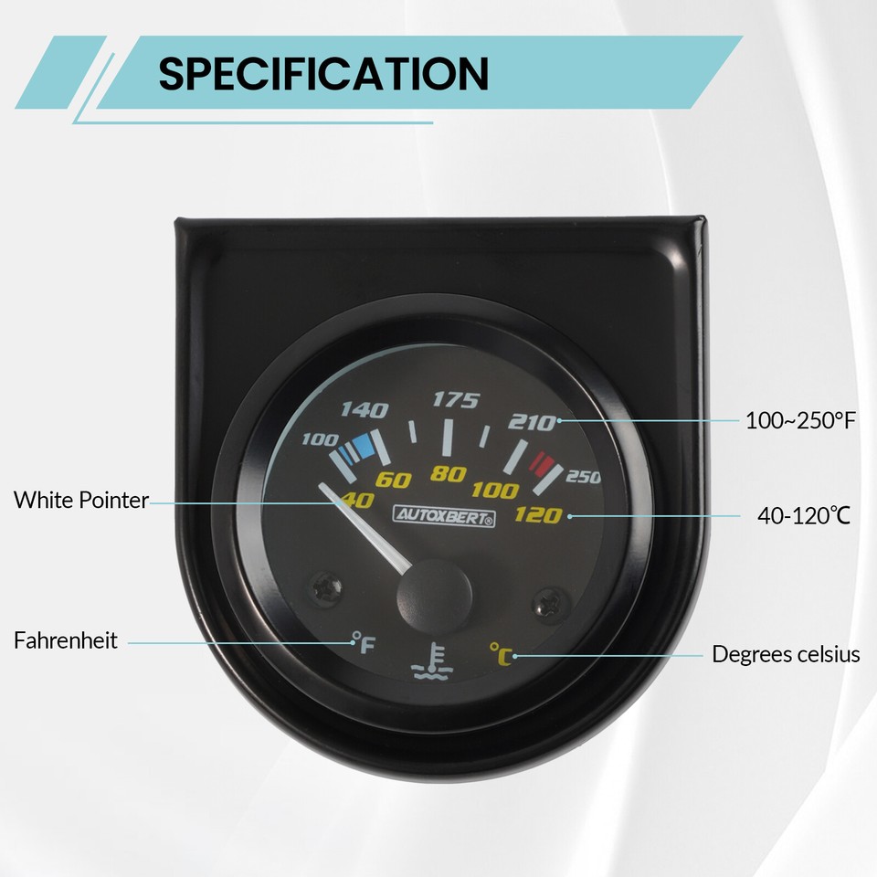 Coolant Temperature Gauge Water Temp Gauge Meter 12V 52mm LED W- Sensor ...