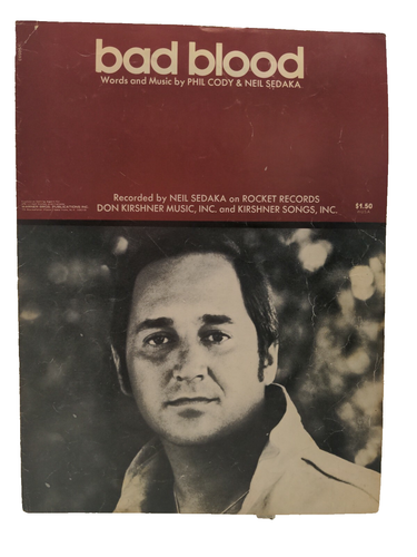 Bad Blood Neil Sedaka Sheet Music Piano Voice Guitar 70s Yacht Rock Pop ...